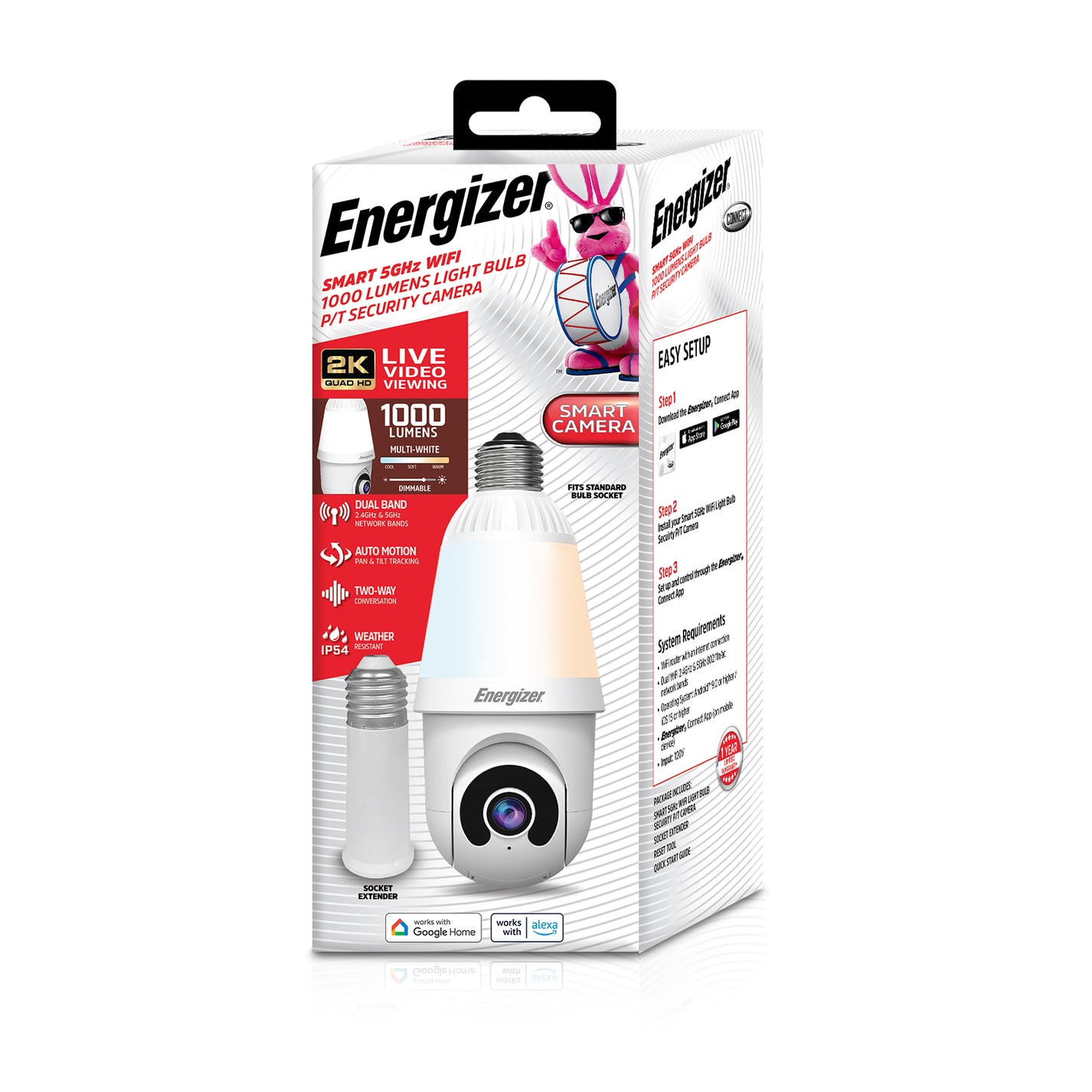 Smart 5GHz 2K Pan and Tilt Camera w/ multi-white 1000 Lumen Lightbulb ...