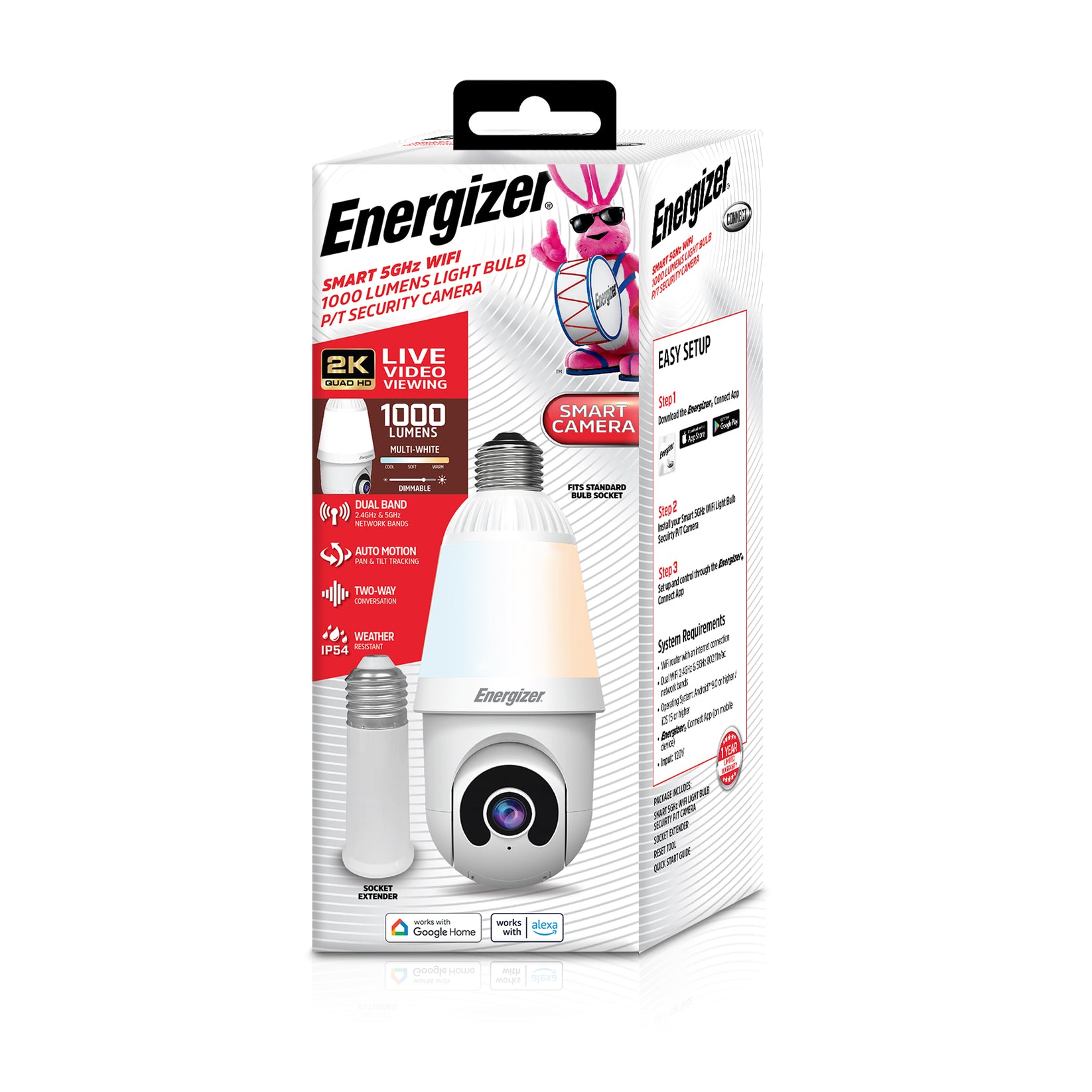 Smart 5GHz 2K Pan and Tilt Camera w/ multi-white 1000 Lumen Lightbulb ...