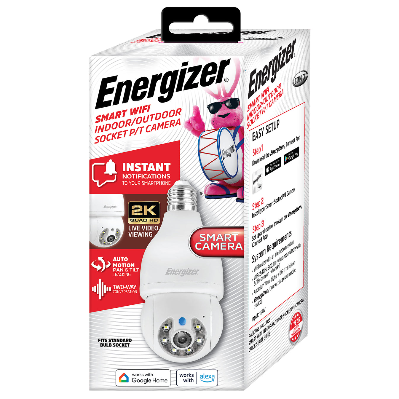 Smart Wifi 2K Bulb Socket Auto Tracking Pan Tilt White Camera ...