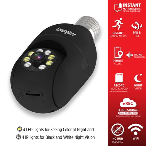 Smart Wifi 1080p Bulb Socket Pan Tilt Camera – Energizer Connect
