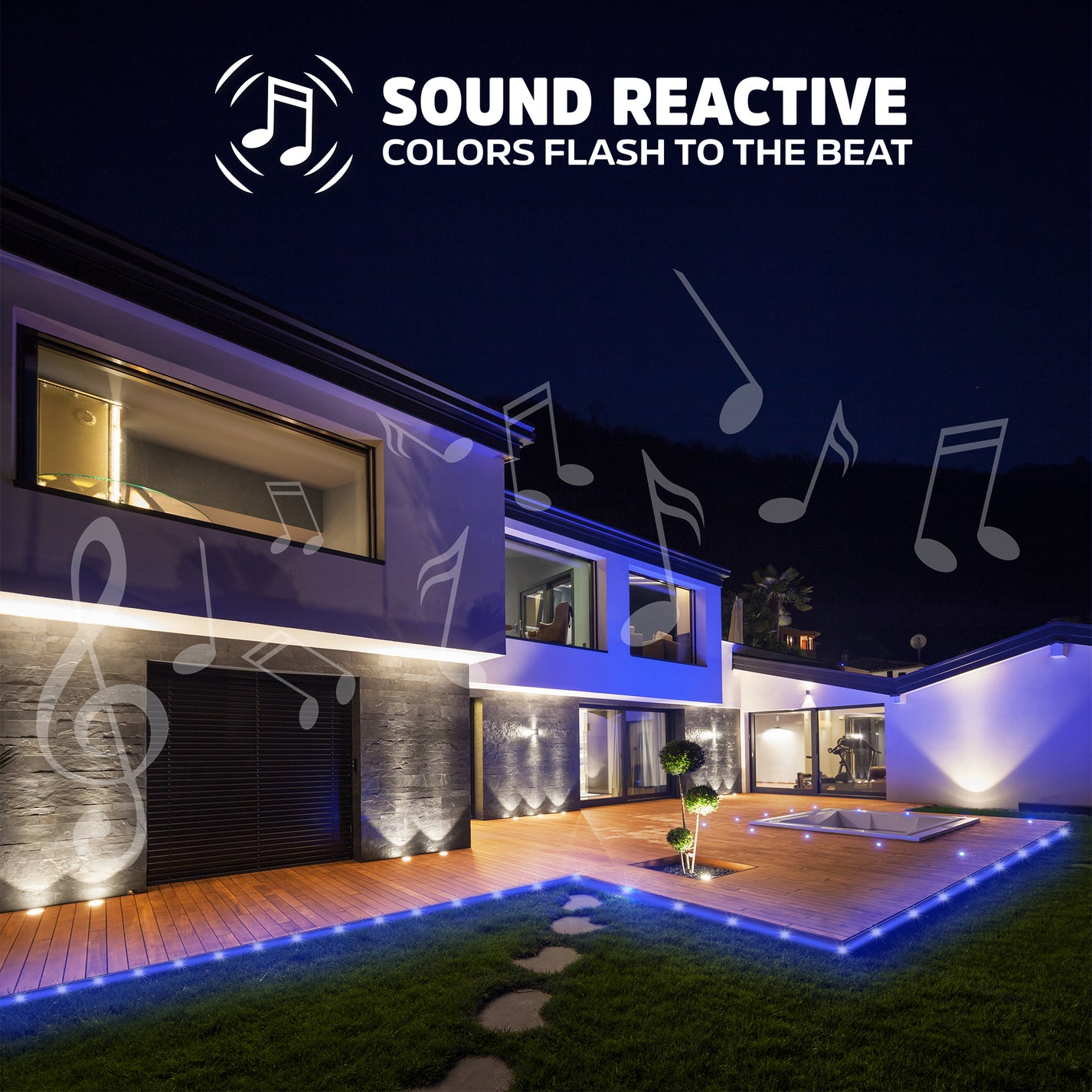 Smart 50ft Outdoor Multicolor Sound Reactive LED Light Strip ...